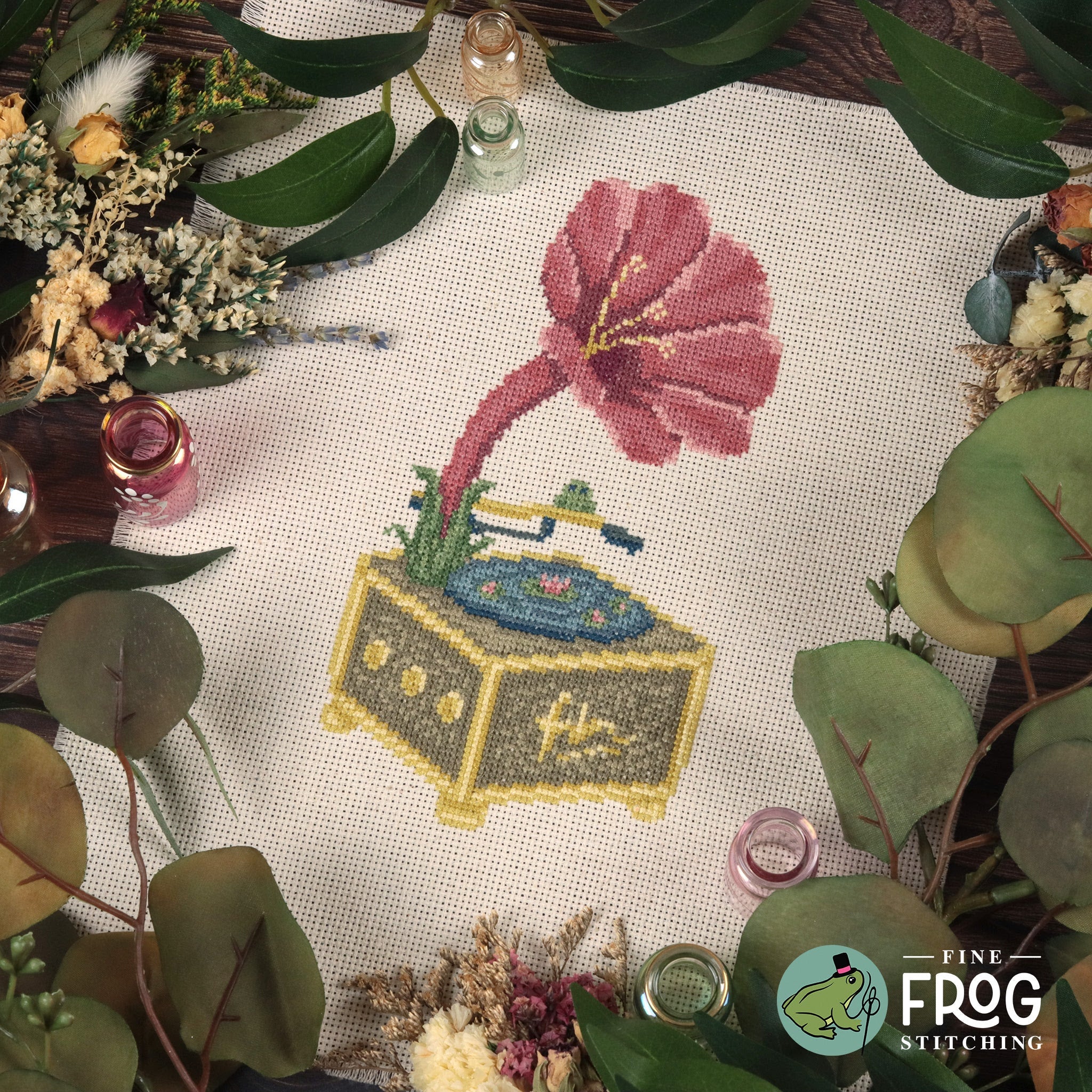 Floral Phonograph - Fine Frog Stitching | Stitch New England